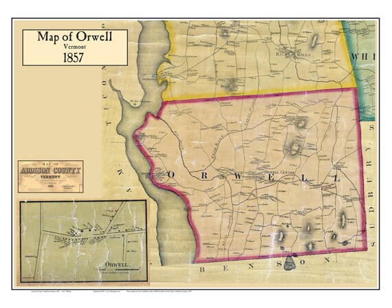 Orwell 1857 Old Town Map With Homeowner Names Vermont | Etsy