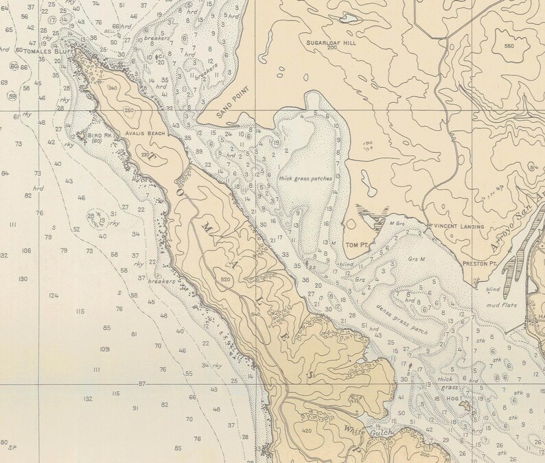 Bodega & Tomales Bay 1933 Nautical Map Dillon Beach Avalis Beach ...