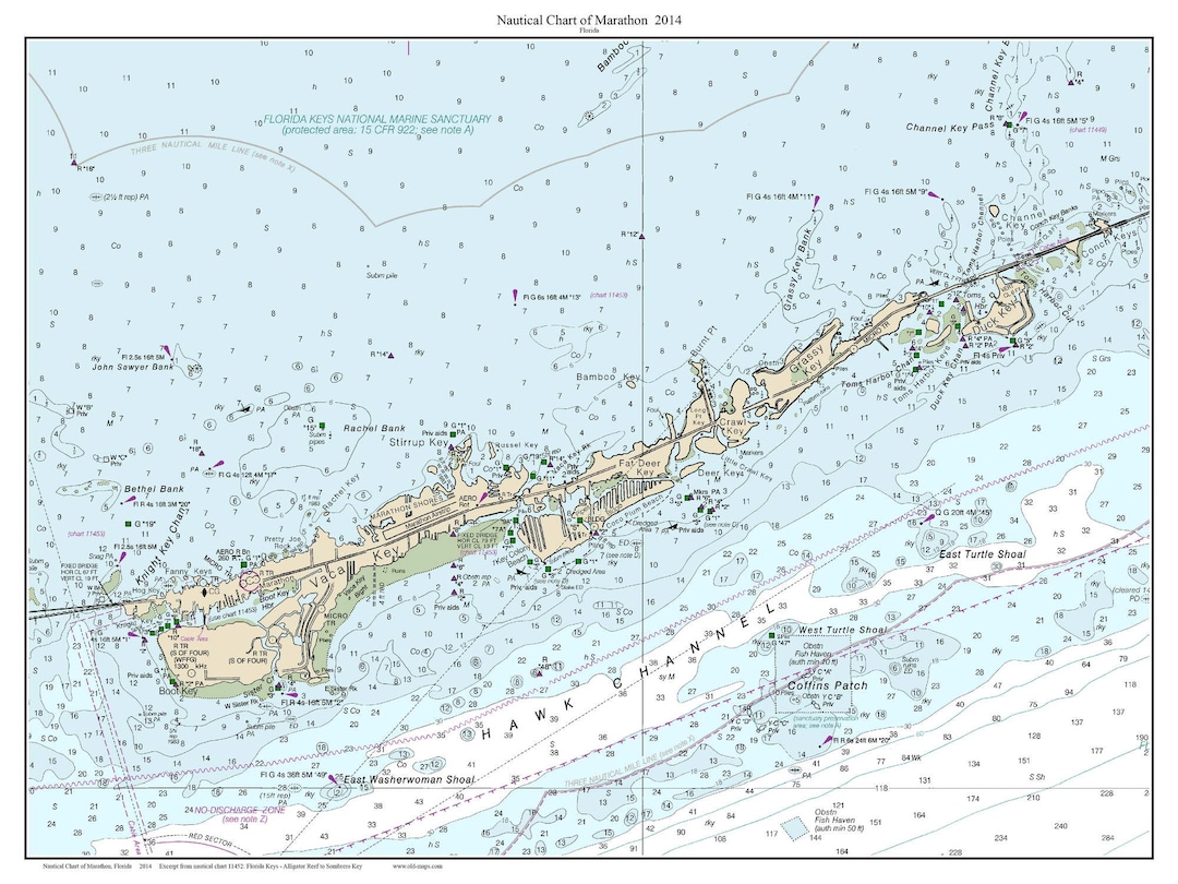 Marathon 2014 Nautical Map Florida - Custom Print 80000 11452 - Reprint ...