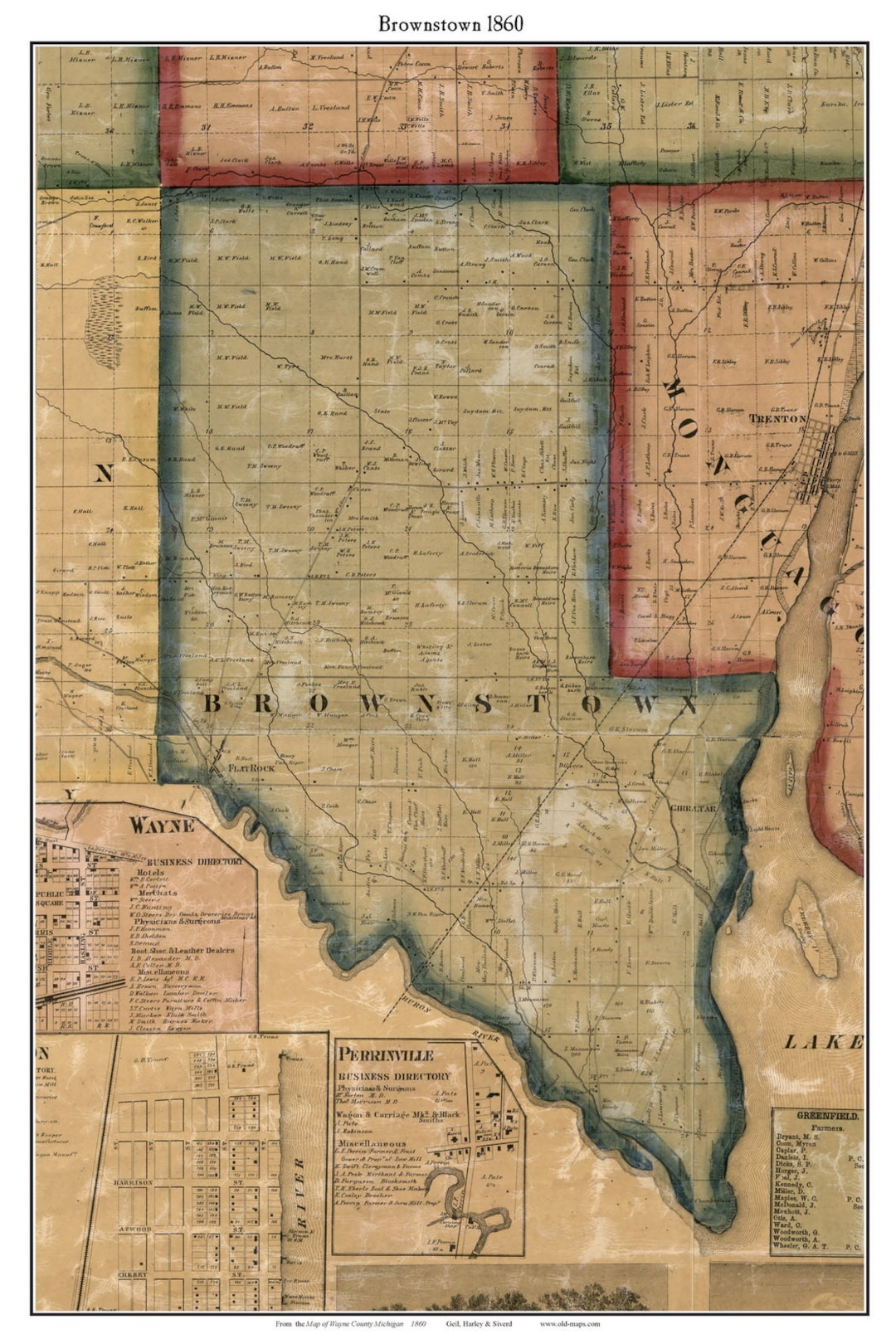 Brownstown 1860 Old Town Map With Homeowner Names - Gibraltar ...
