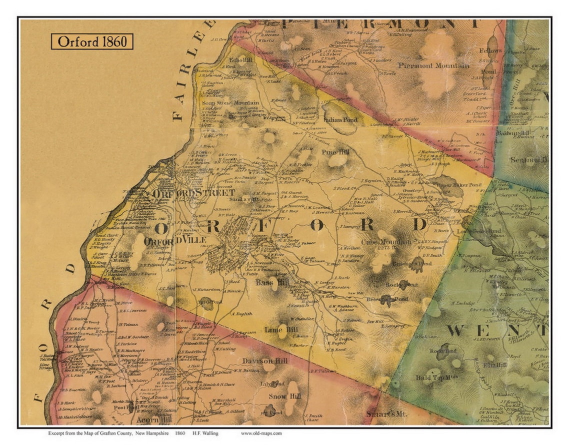 Orford 1860 Old Town Map With Homeowner Names New Hampshire - Etsy