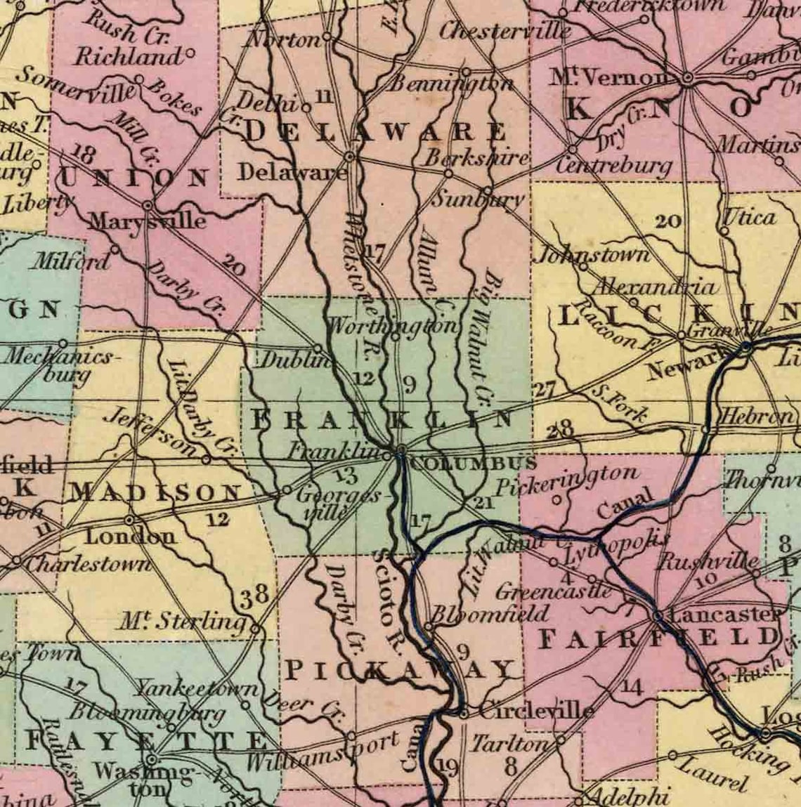 Ohio 1841 State Map With Steamboat Routes and the Ohio Canal | Etsy