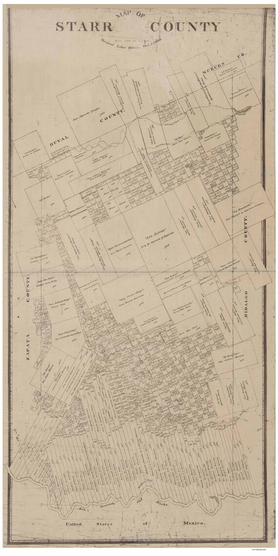 Starr County Texas 1900 Old Wall Map Reprint With Land | Etsy