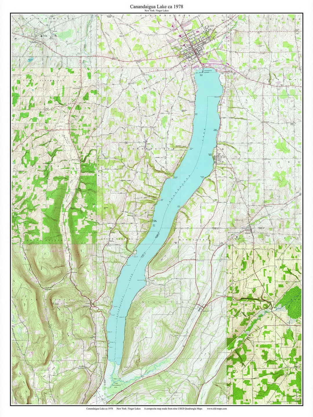 Canandaigua Lake - 1978 USGS Topographic Map Custom Composite Reprint ...