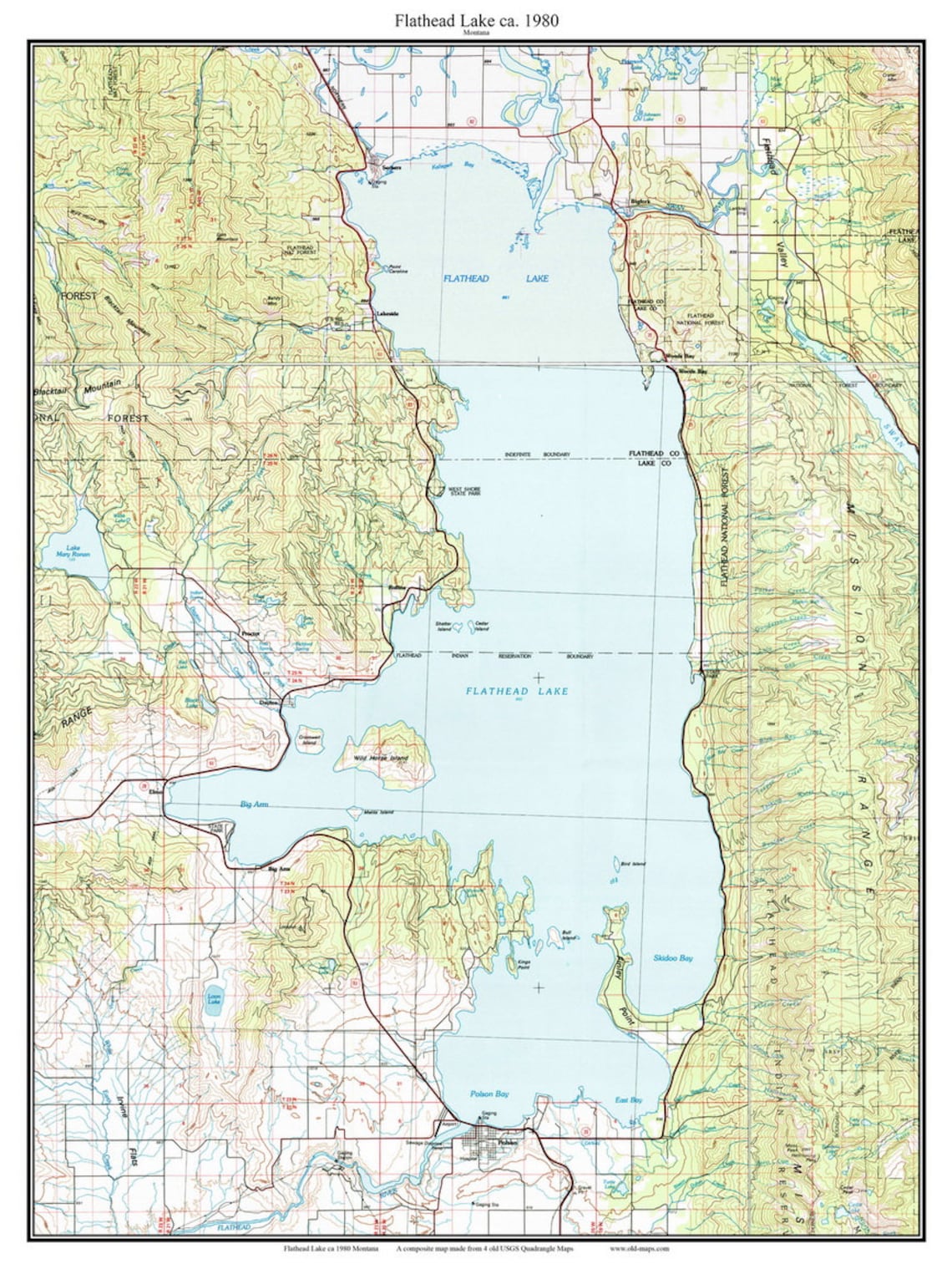 Flathead Lake 1980 Old Topographical Map USGS Custom Reprint Montana - Etsy