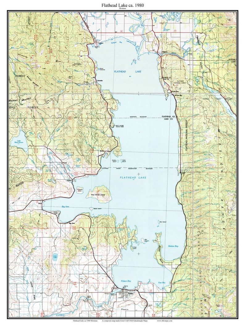 Flathead Lake 1980 Old Topographical Map USGS Custom Reprint - Montana ...
