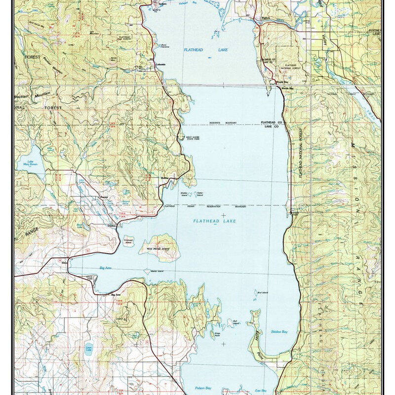 Flathead Lake Map - Etsy