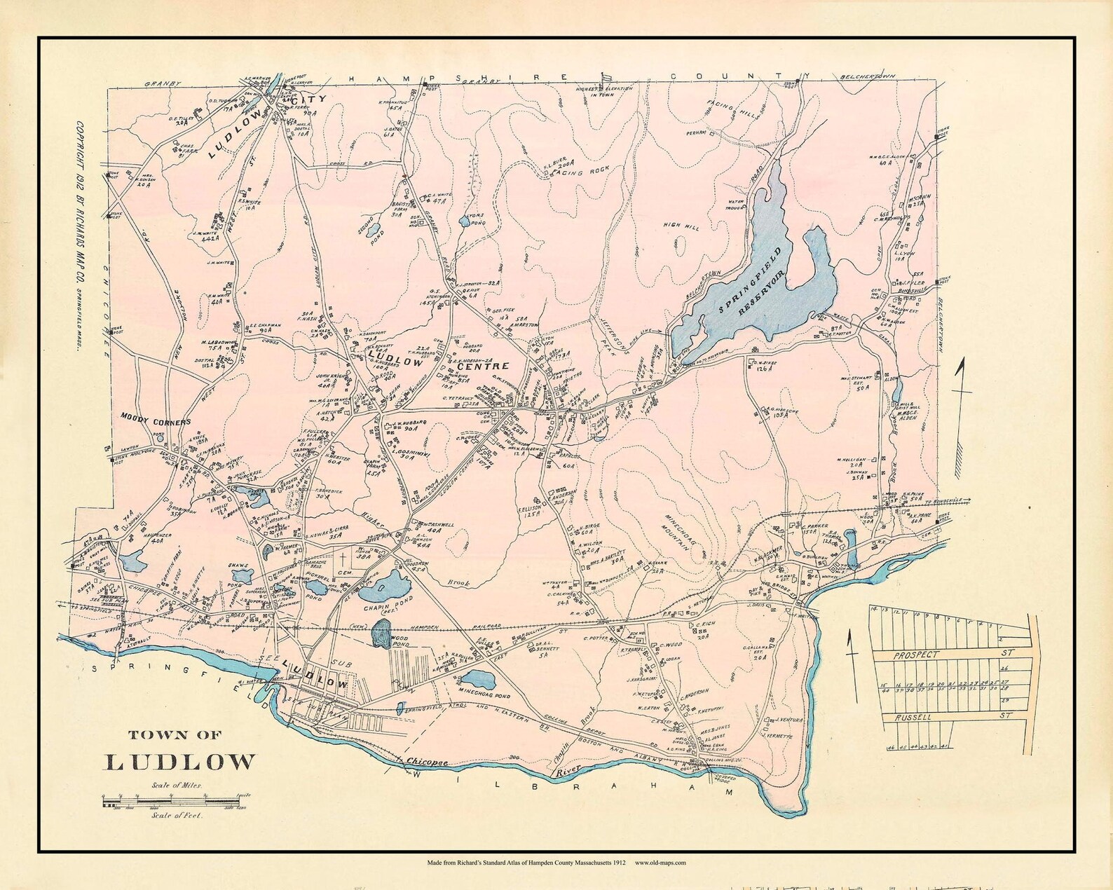 Ludlow 1912 Old Town Map Custom Reprint Hampden County - Etsy