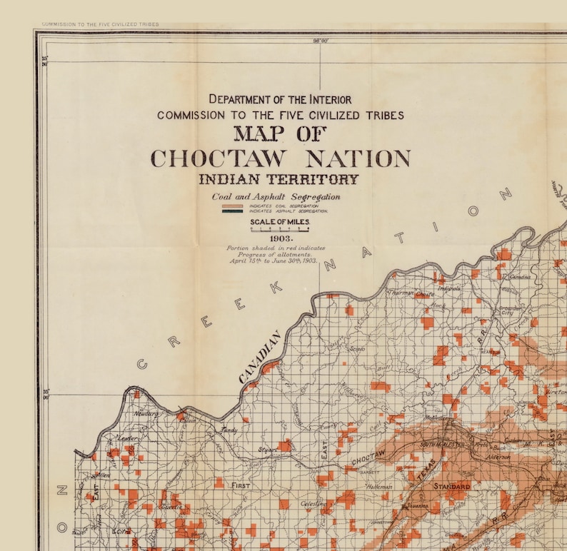 Map of the Choctaw Nation 1903 - Now Part of Oklahoma - Old Wall Map ...