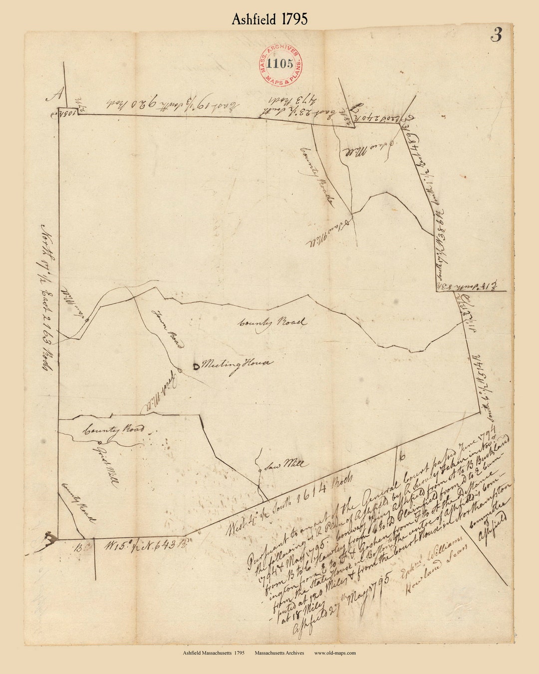 Ashfield 1795 Town Plan - Old Roads Reprint Massachusetts Archives - MA ...