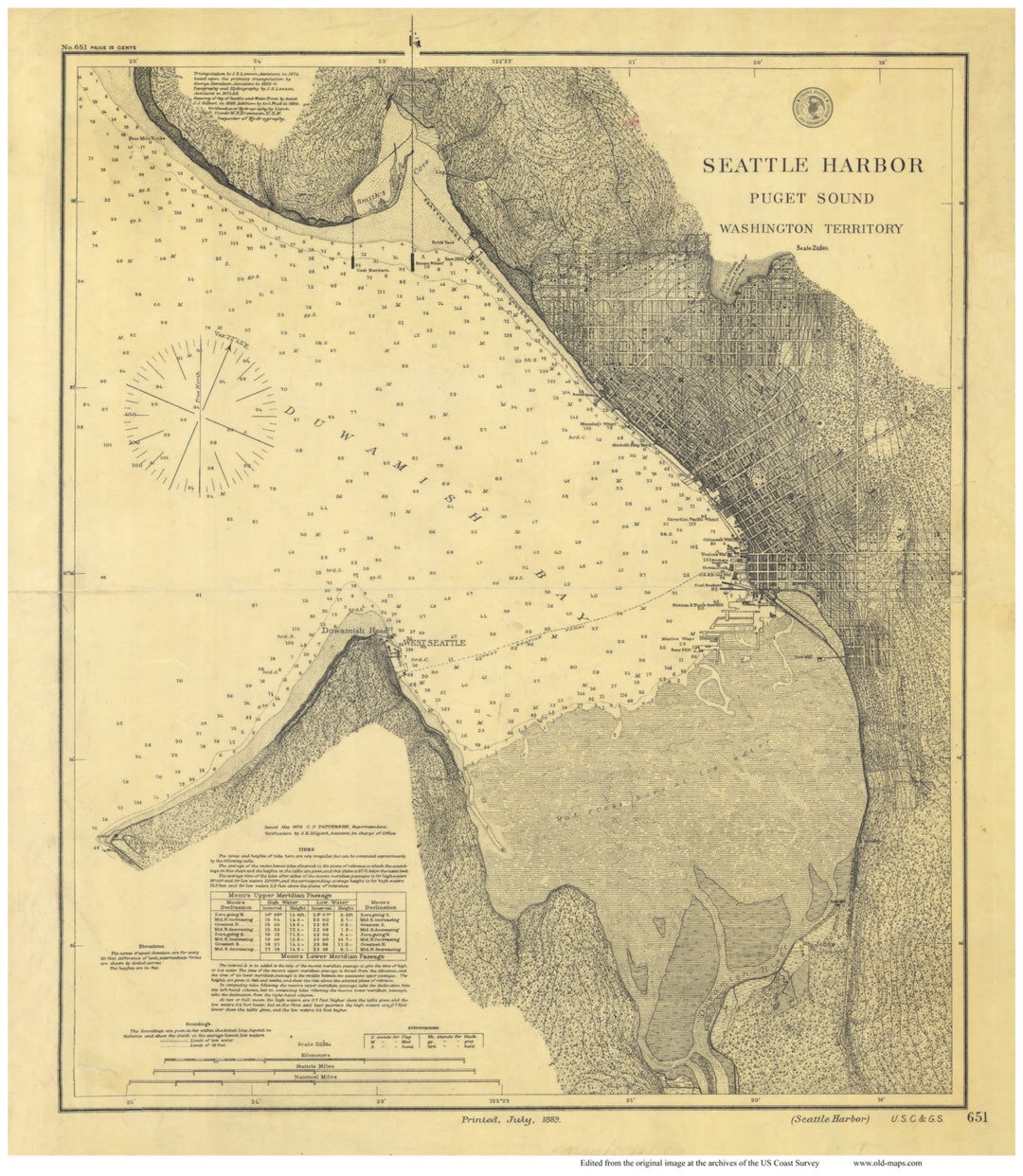 Seattle Harbor 1889 Nautical Map, Washington Territory, Reprint PC ...