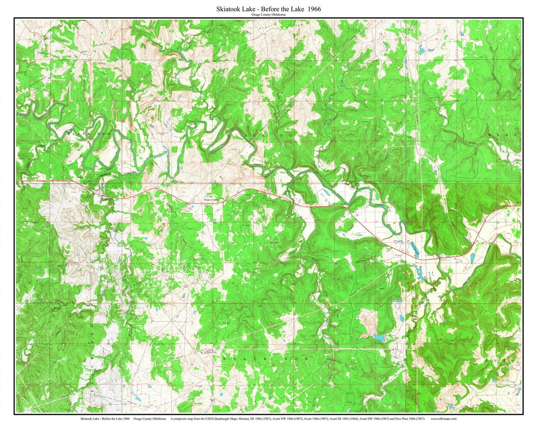 Skiatook Lake Before the Lake 1966 Old Topographic Map USGS Custom ...