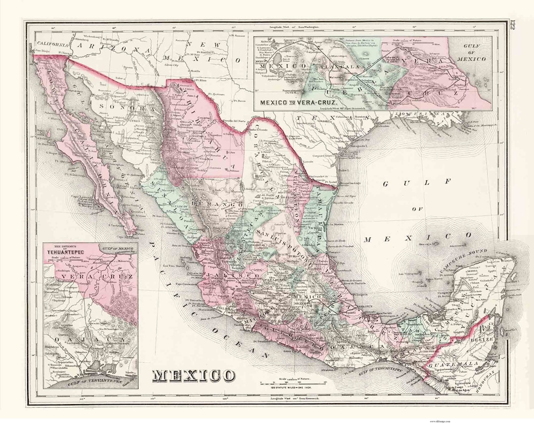 Mexico 1878 Old Map - O.W. Gray Americas Map USA Atlas - Etsy