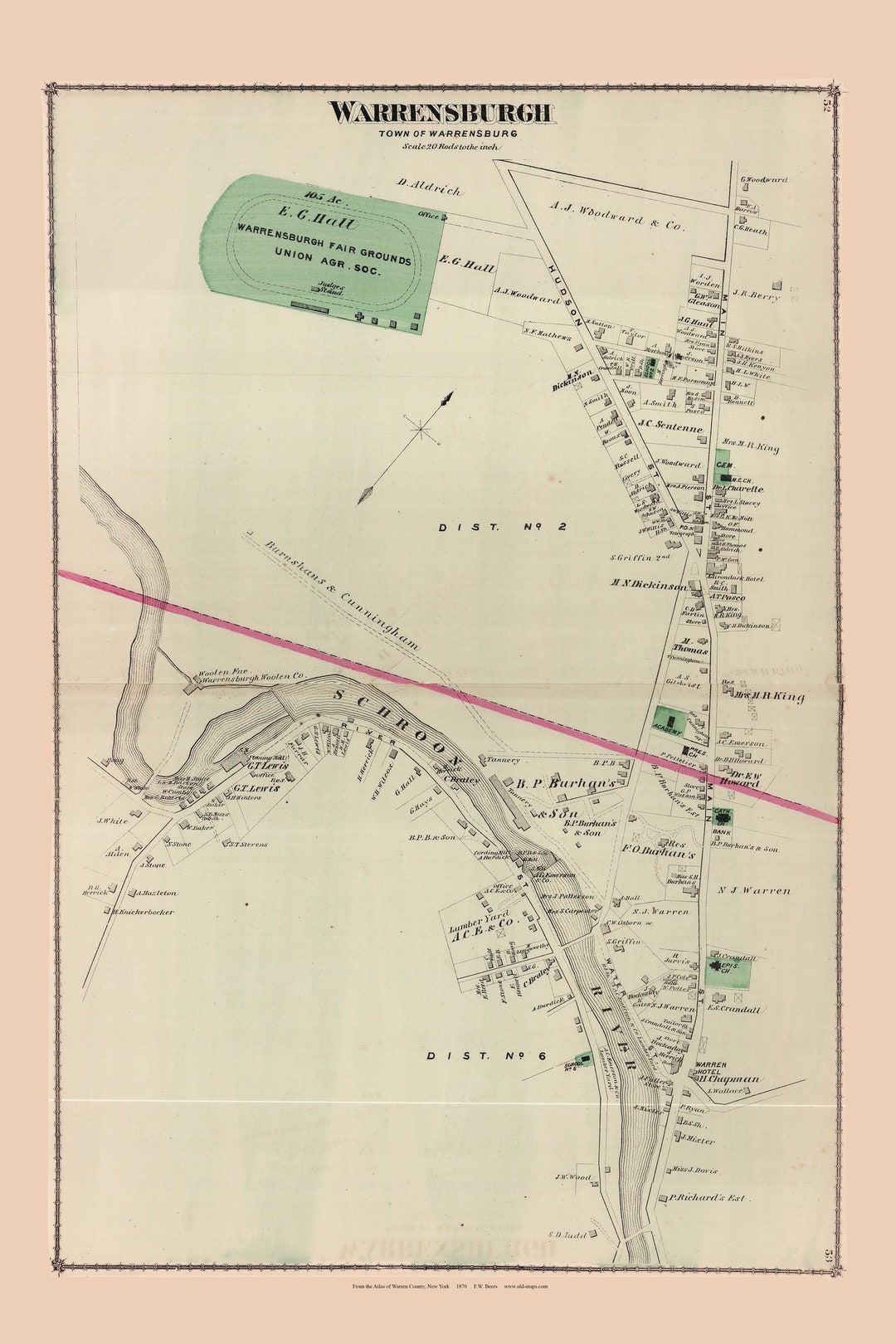 Warrensburgh Village 1876 - Old Town Map Reprint - Warren County NY ...