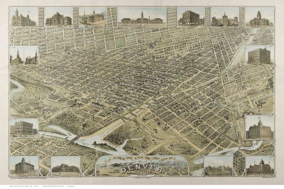 Denver Colorado 1882 Birds Eye View Reprint B | Etsy