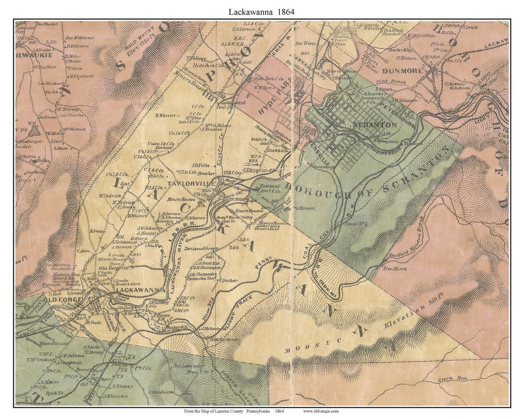 Lackawanna 1864 Old Town Map With Homeowner Names Pennsylvania Reprint Genealogy Luzerne County ...