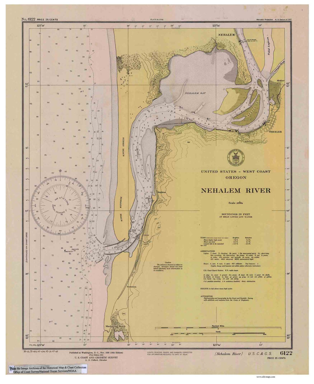 Nehalem River 1947 Nautical Map, Oregon PC Harbors Reprint 6122 - Etsy