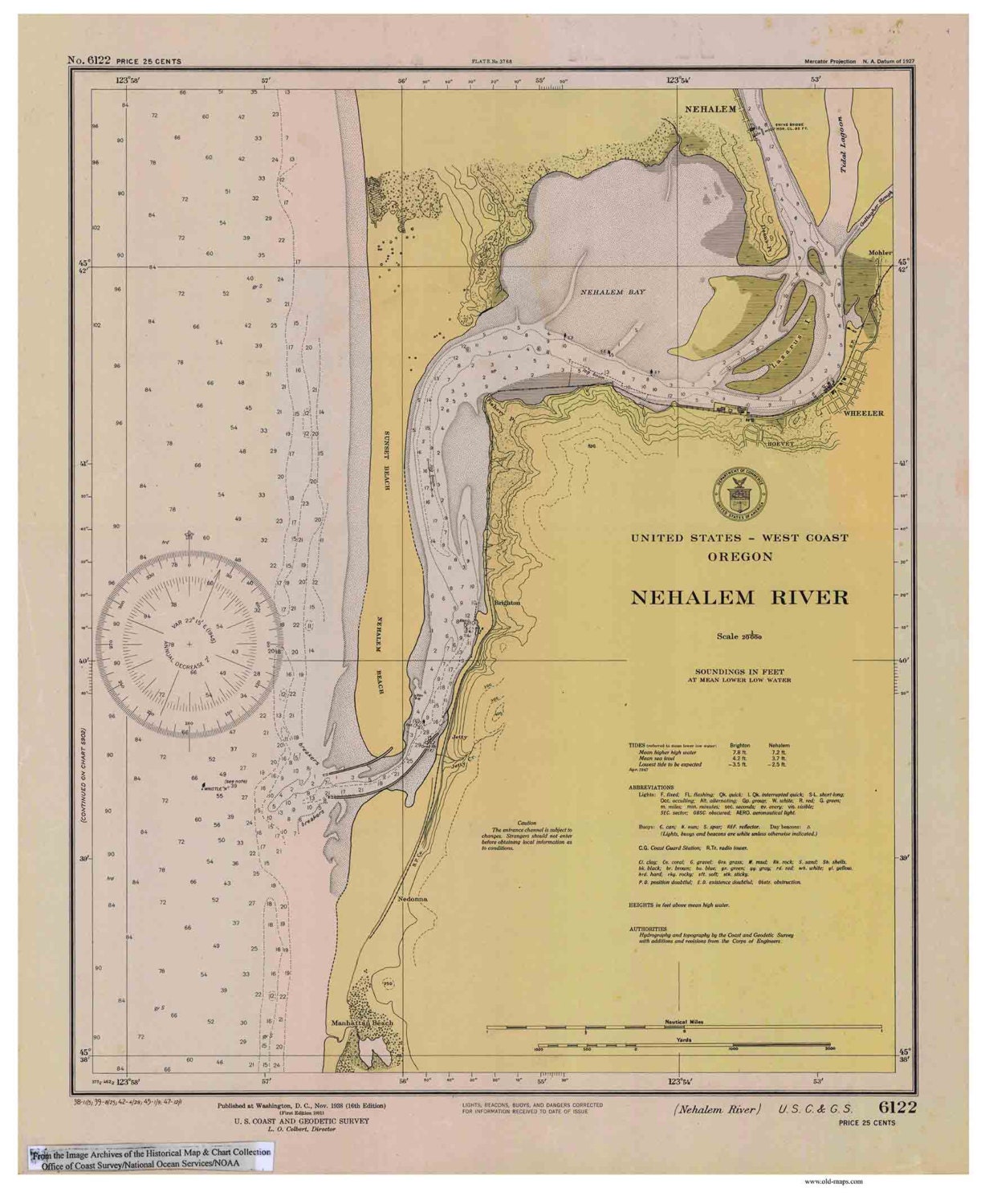 Nehalem River 1947 Nautical Map Oregon PC Harbors Reprint - Etsy