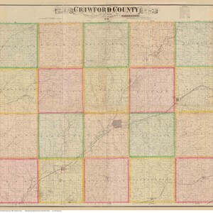 Crawford County Iowa 1883 Old Wall Map With Landowner Names Farm Lines ...