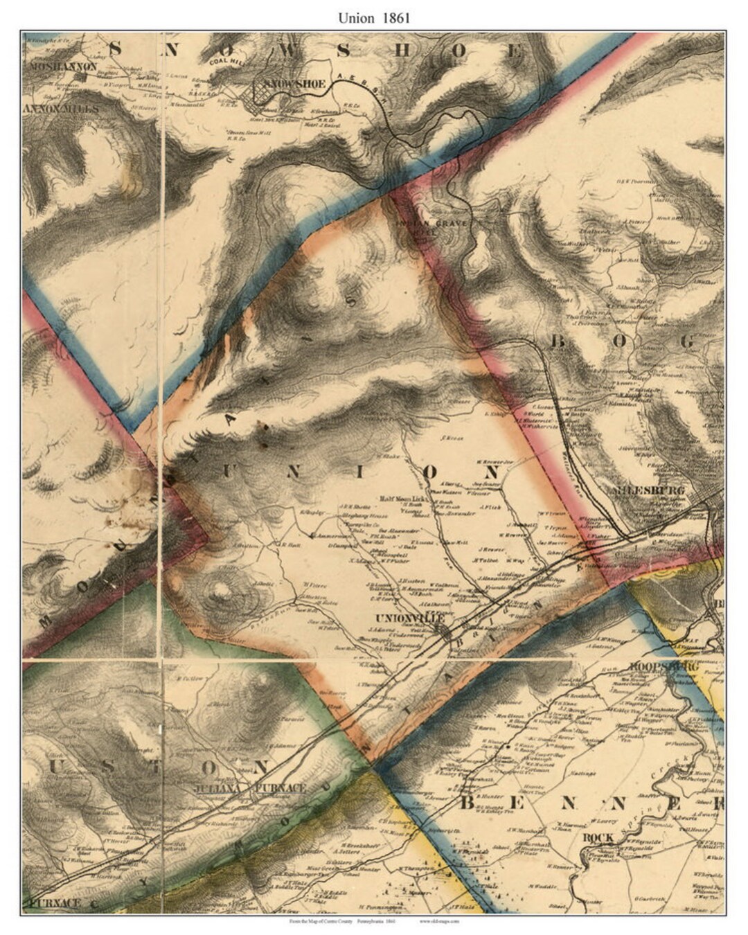 Union 1861 Old Town Map With Homeowner Names Pennsylvania Reprint ...