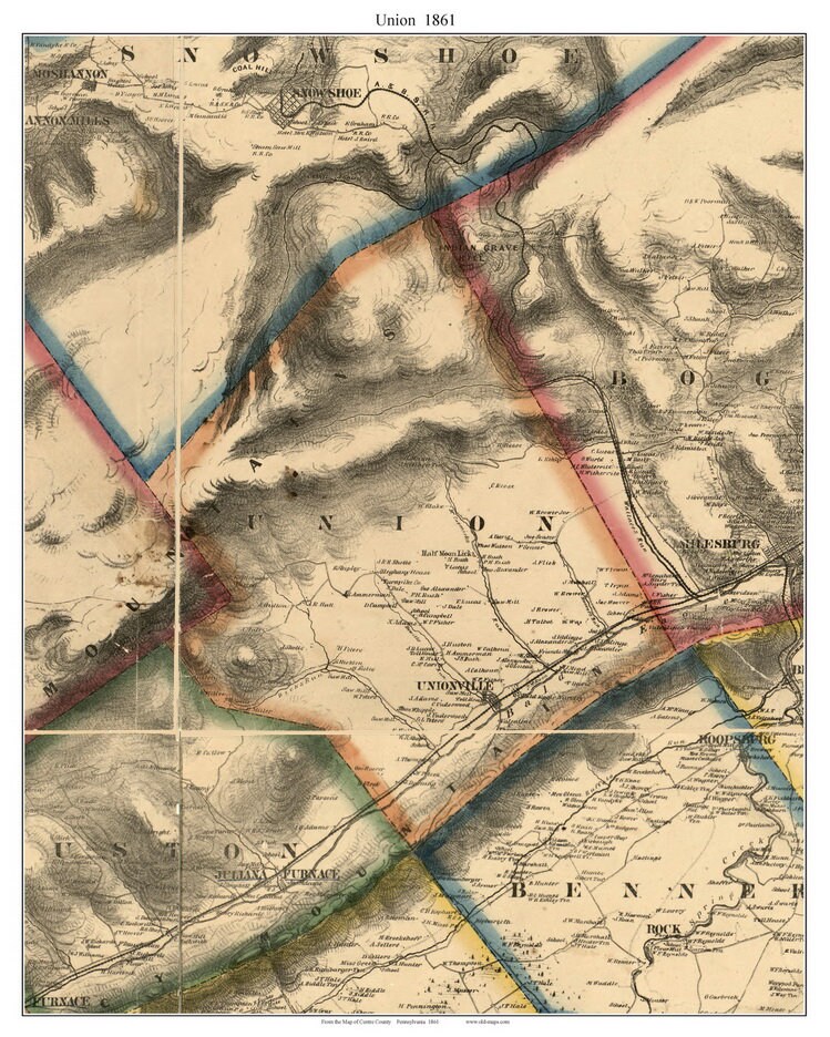 Union 1861 Old Town Map With Homeowner Names Pennsylvania Reprint ...