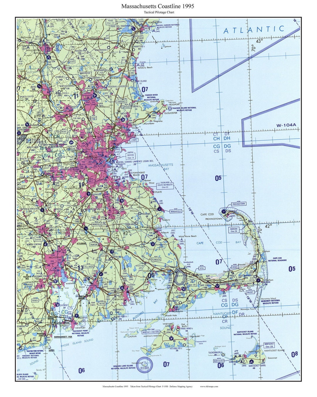 Massachusetts Coastline Map Tactical Pilotage - Aeronautical Chart -22 ...