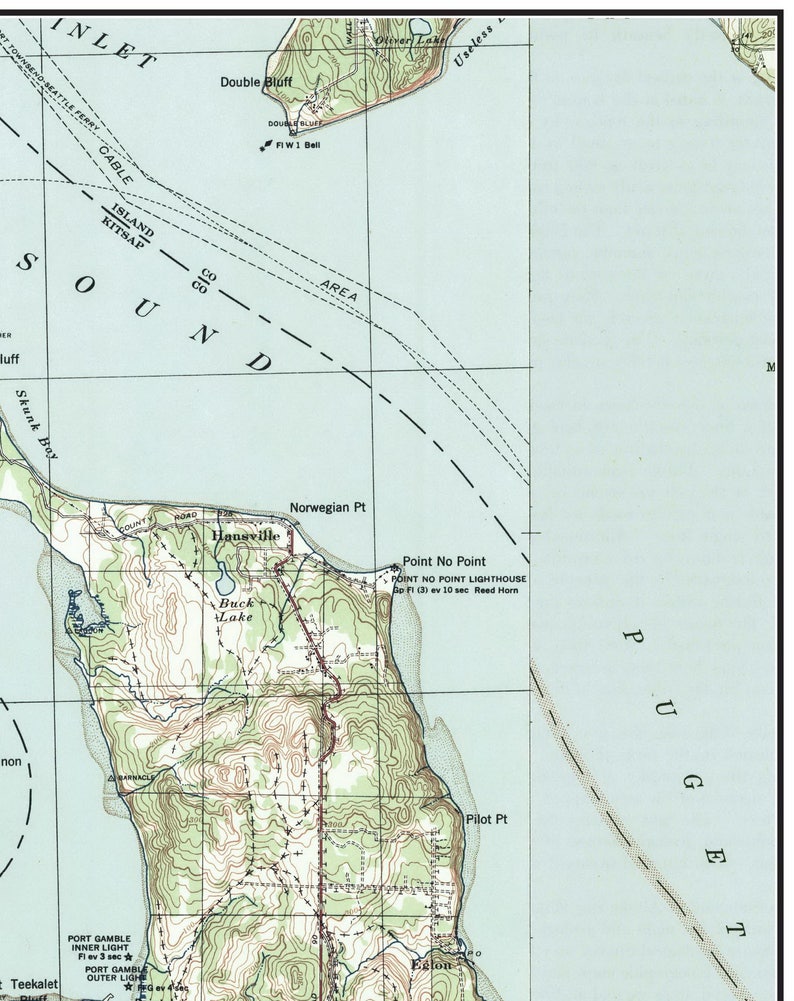 Entrance to Hood Canal Ca. 1940 USGS Old Topographic Map | Etsy