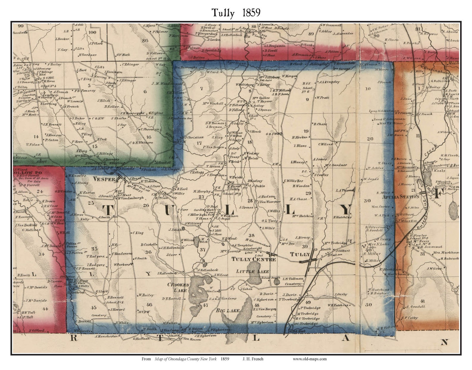 Tully 1859 Old Town Map - With Homeowner Names New York Reprint ...