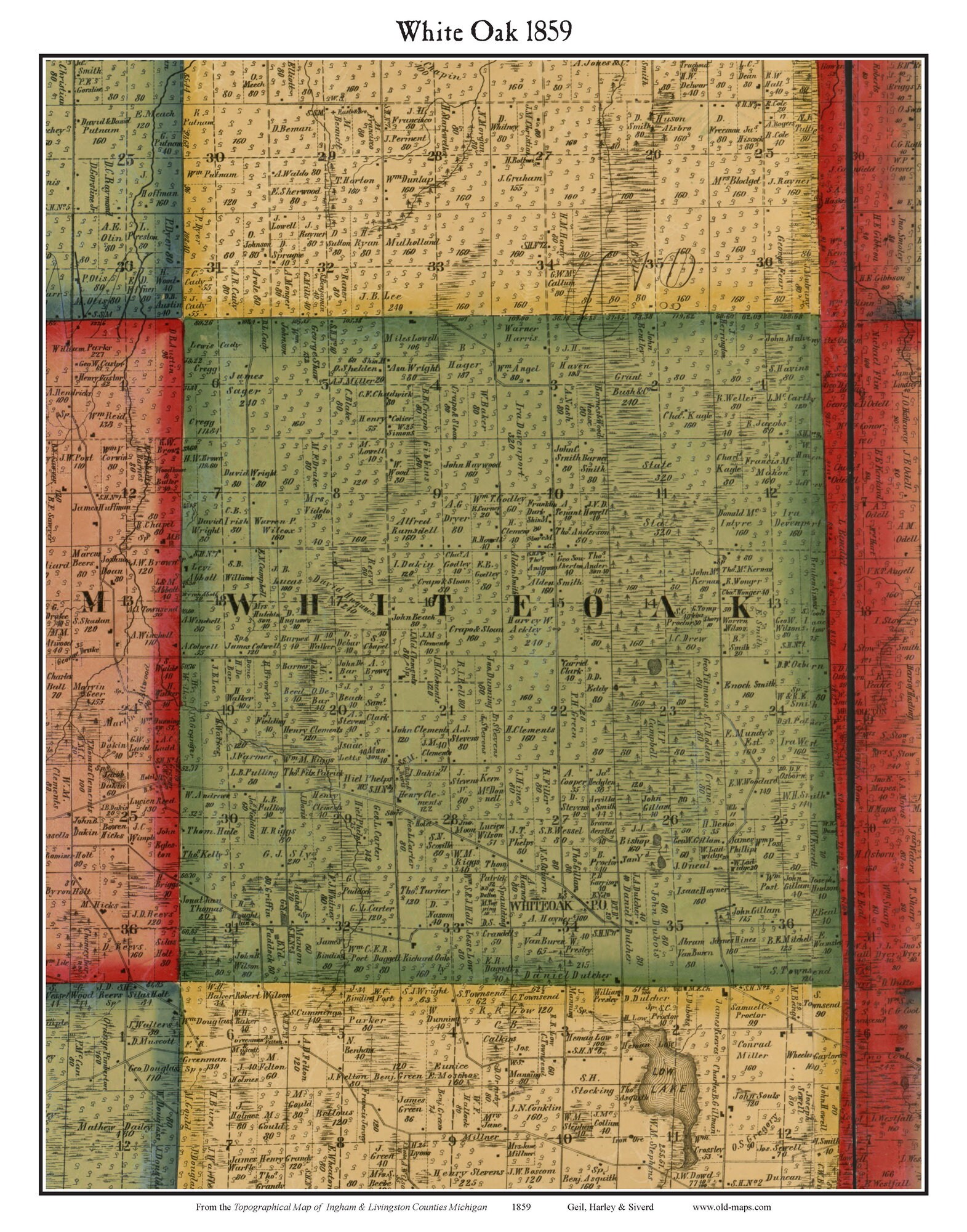 White Oak 1859 Old Town Map With Homeowner Names Michigan - Reprint ...