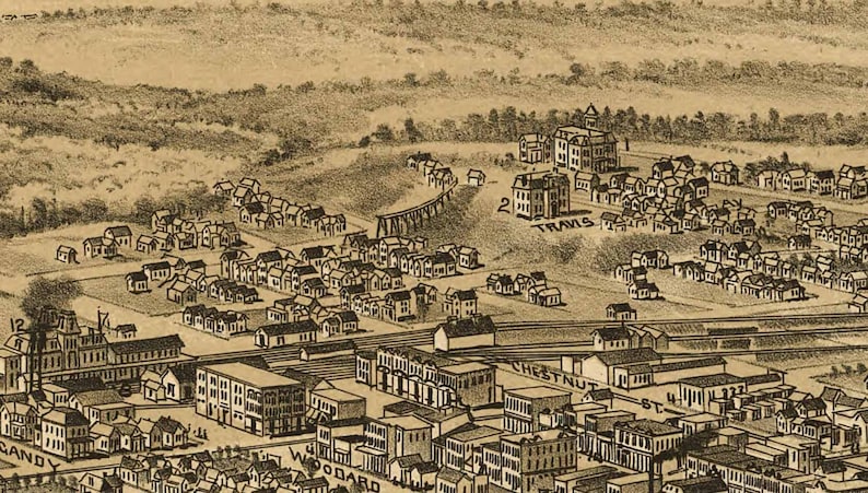 Denison, Texas - 1891 - Birds Eye View Reprint T.M. Fowler - Etsy