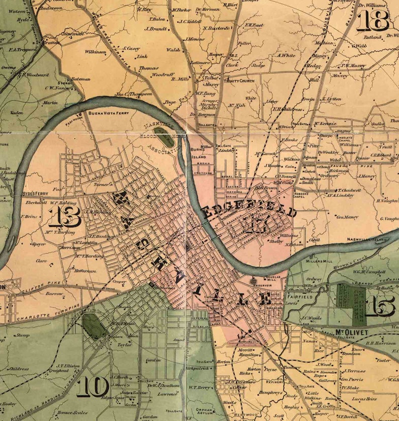 Davidson County Tennessee 1871 Old Wall Map Reprint With - Etsy