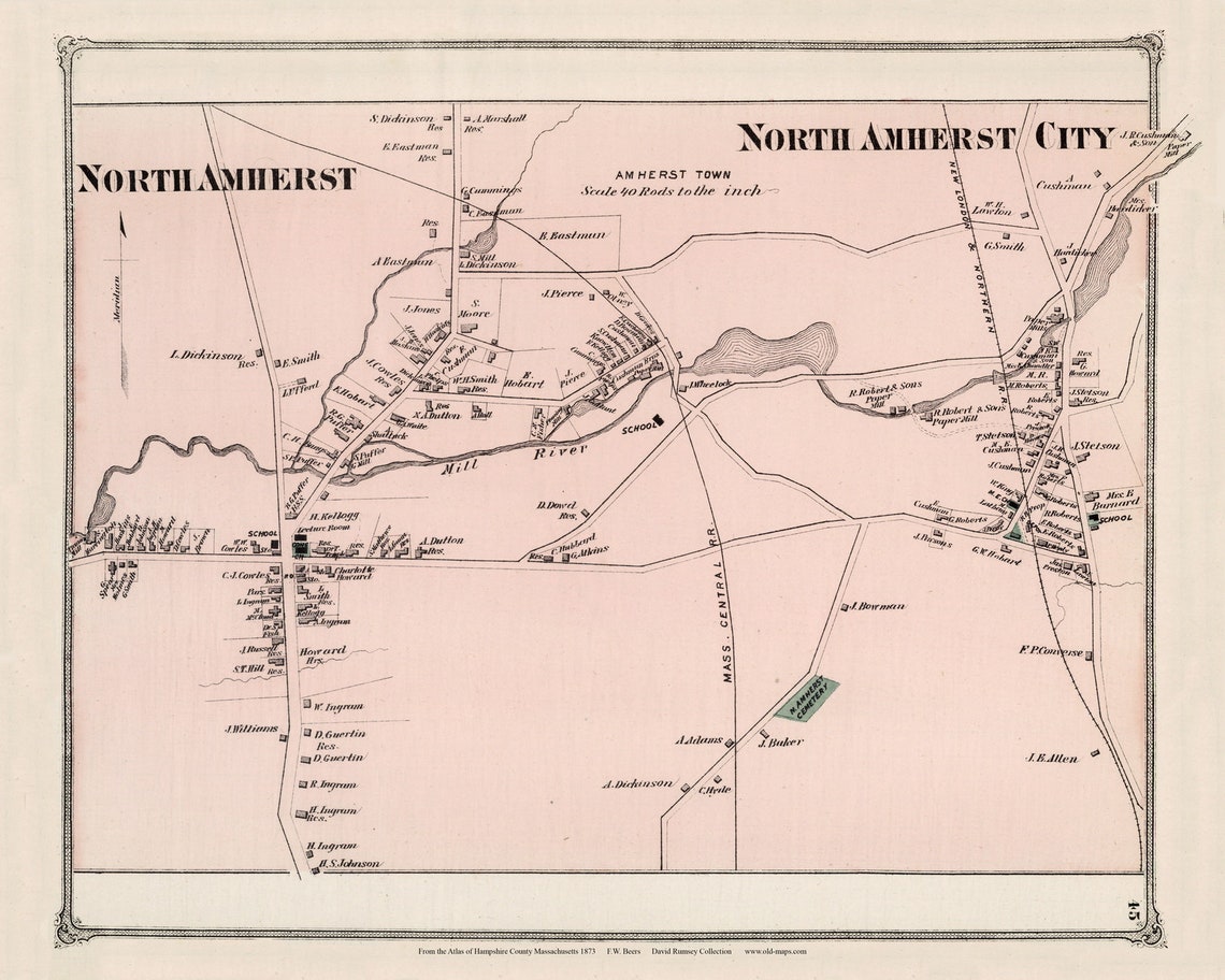 North Amherst 1873 Old Town Map Reprint Town of Amherst - Etsy