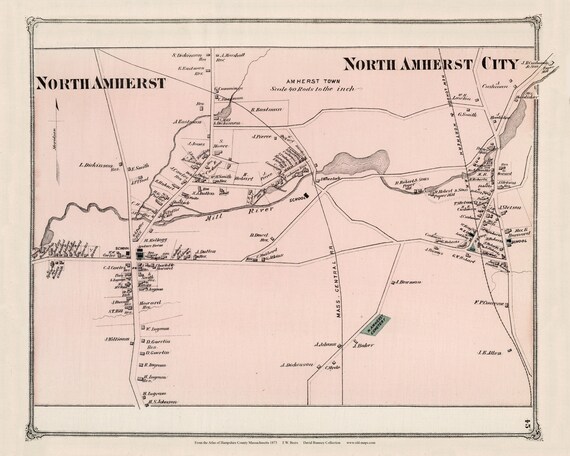 North Amherst 1873 Old Town Map Reprint Town of Amherst - Etsy