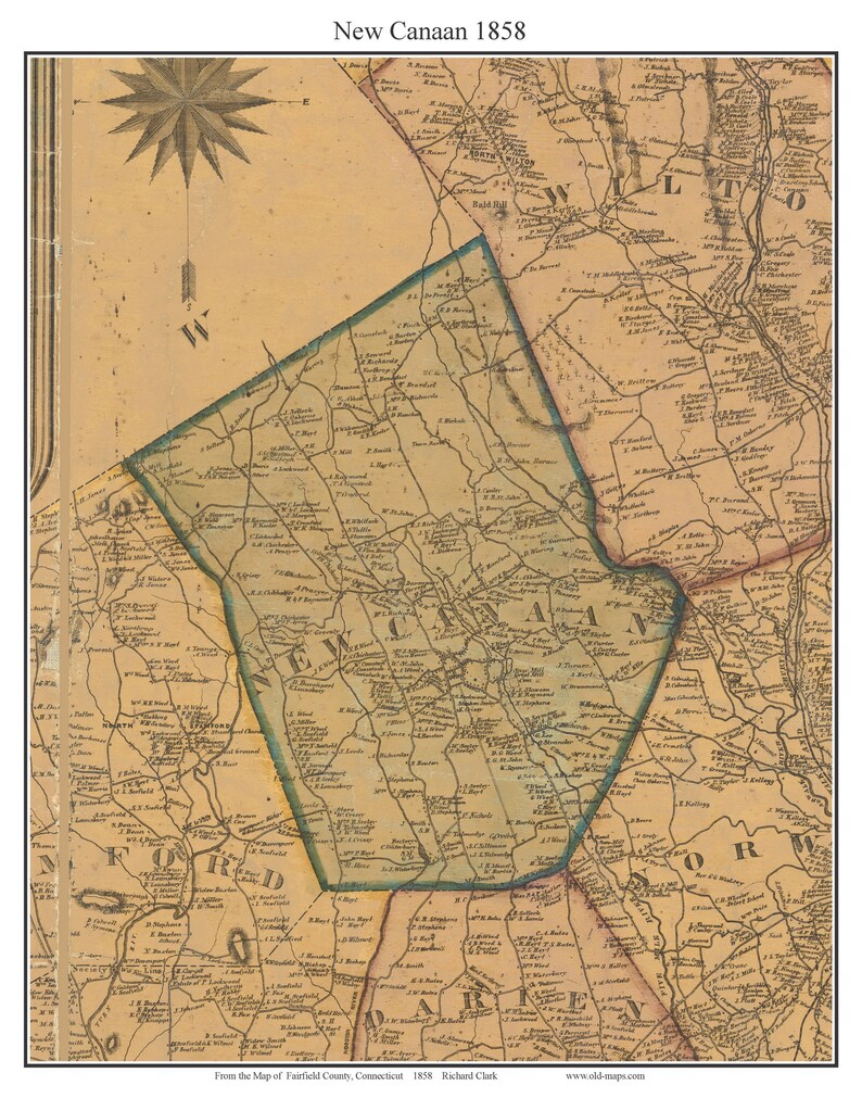 New Canaan Connecticut 1858 Old Town Map With Homeowner Names Reprint ... New Canaan Connecticut 1858 Old Town Map With Homeowner Names Reprint ...