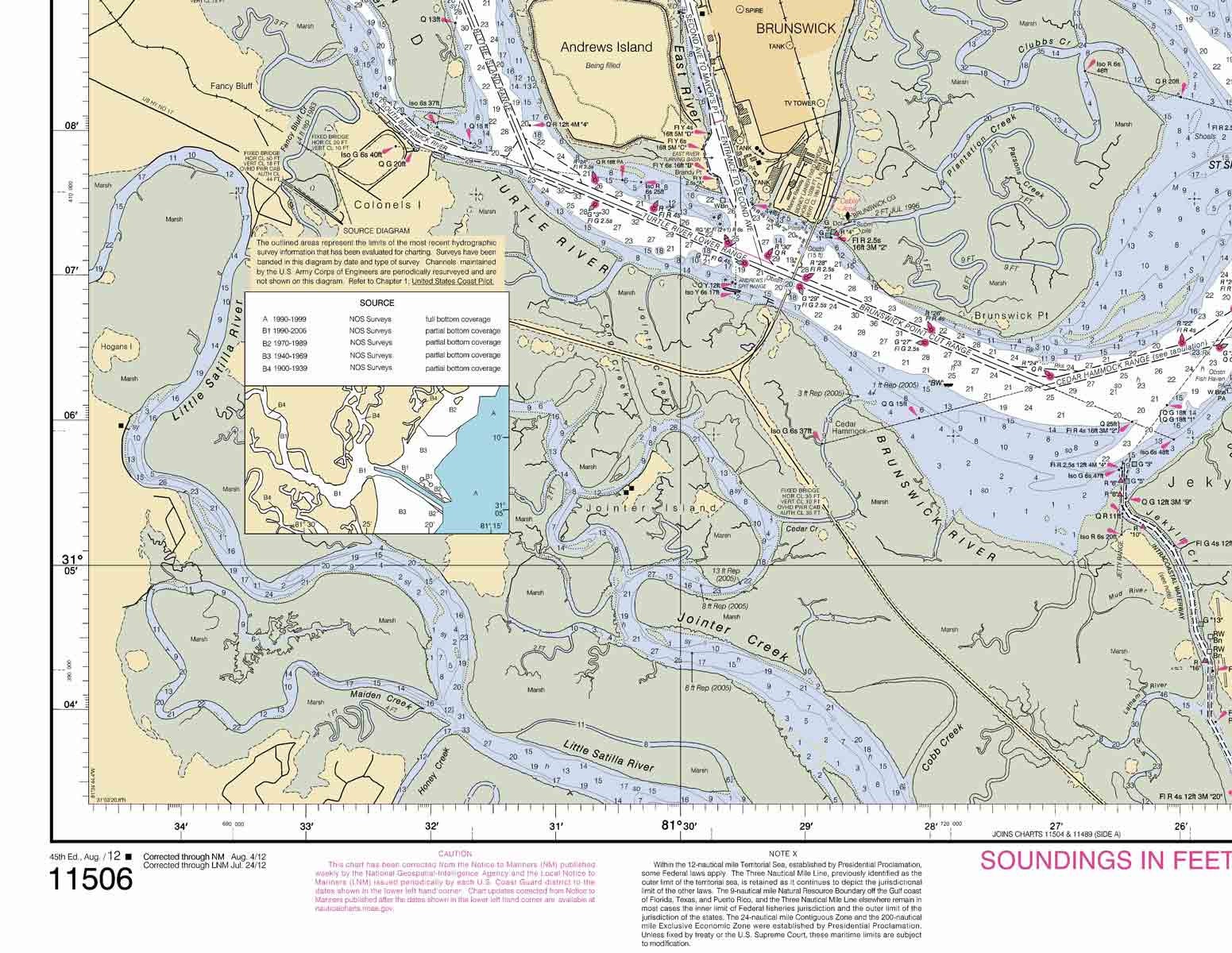 Brunswick Harbor and Turtle River 2012 - St. Simons Sound - Map Old ...