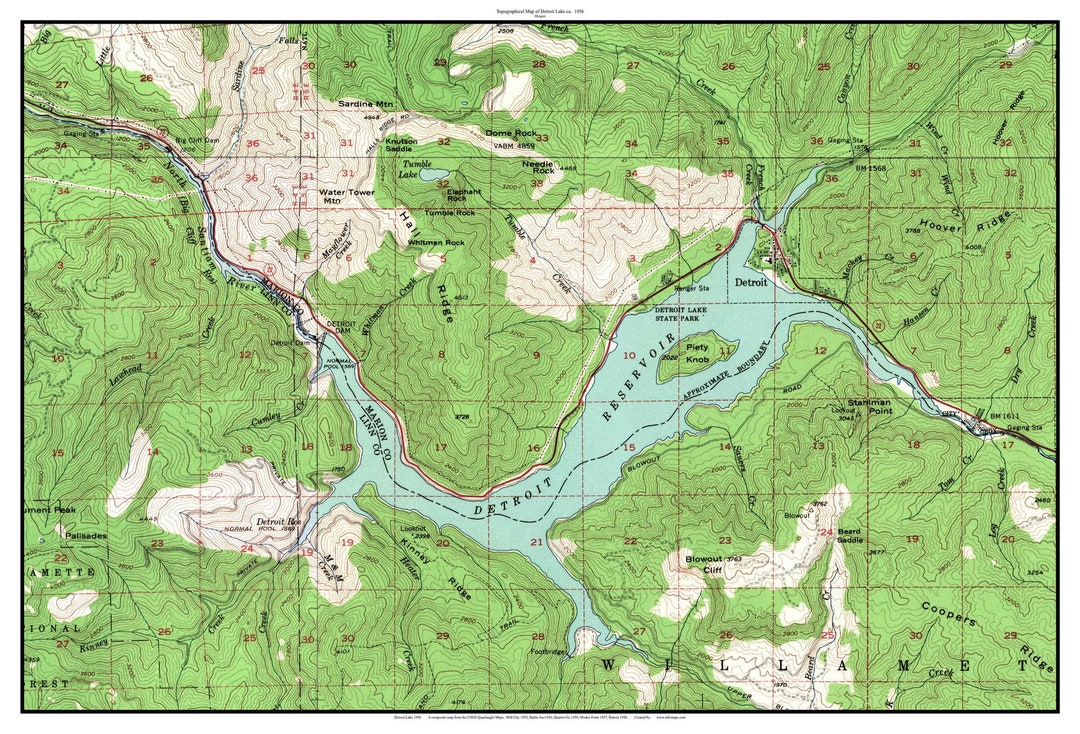 Detroit Lake 1956 Old Topographic Map USGS Custom Composite Reprint ...
