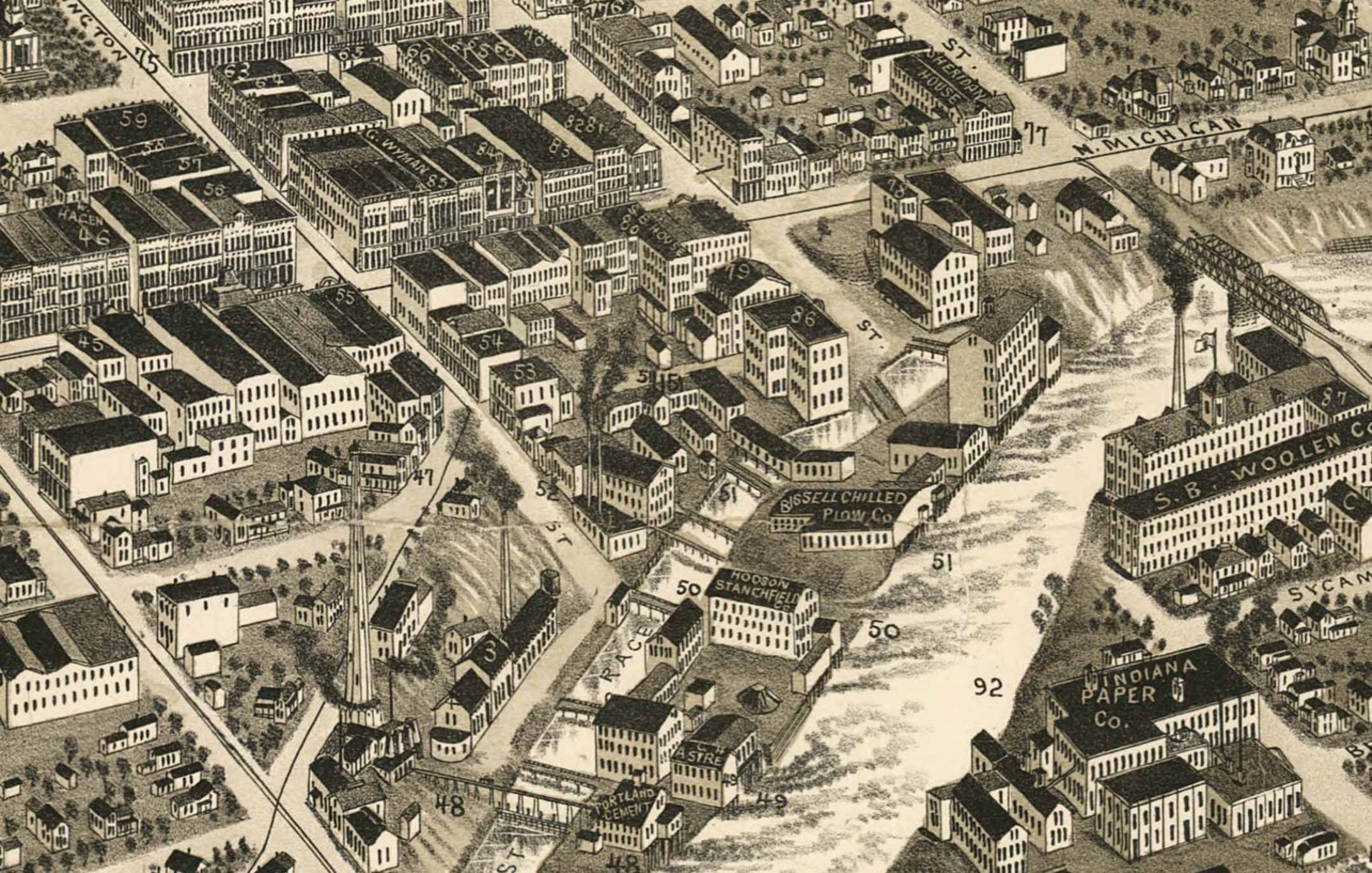 South Bend Indiana 1890 Birds Eye View Reprint | Etsy