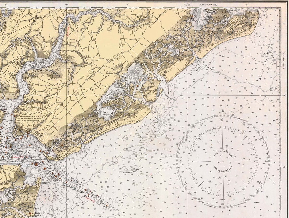 Charleston Harbor Approaches 1934 Isle of Palms Folly | Etsy Charleston Harbor Approaches 1934 Isle of Palms Folly | Etsy