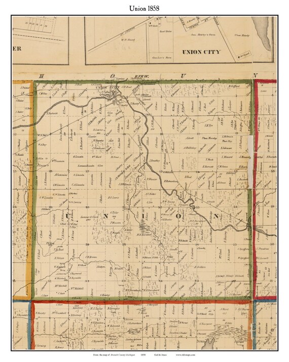 Union 1858 Old Town Map with Homeowner Names Michigan | Etsy
