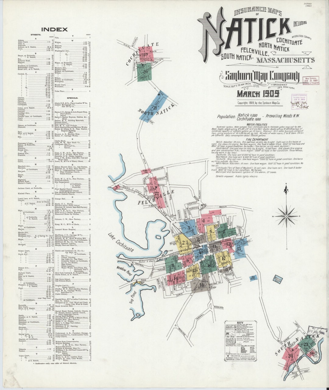 Natick 1909 Old Map Fire Insurance MA Massachusetts - Reprint - Etsy