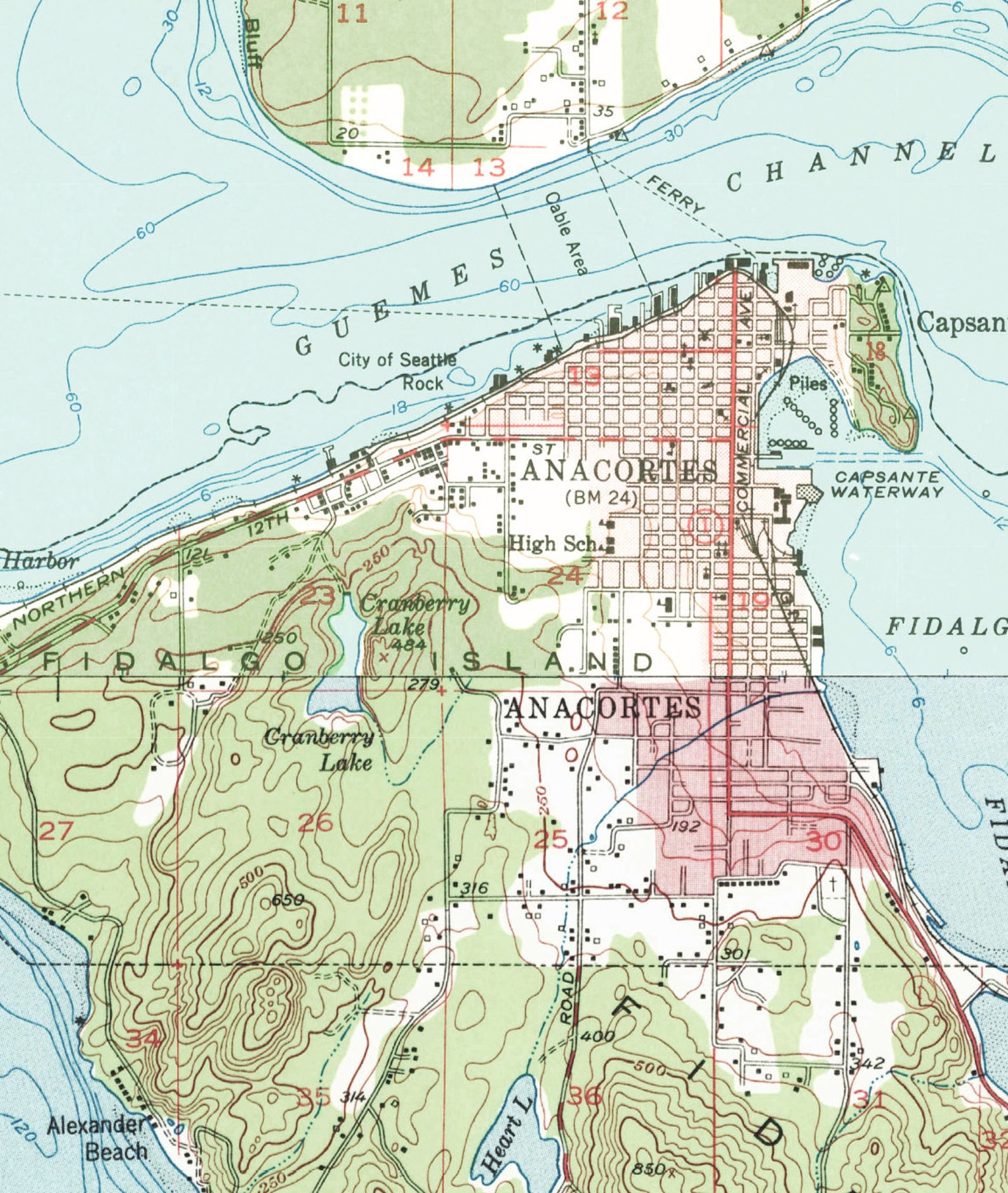 Fidalgo Island - Ca. 1951 - USGS Old Topographic Map Custom Composite ...