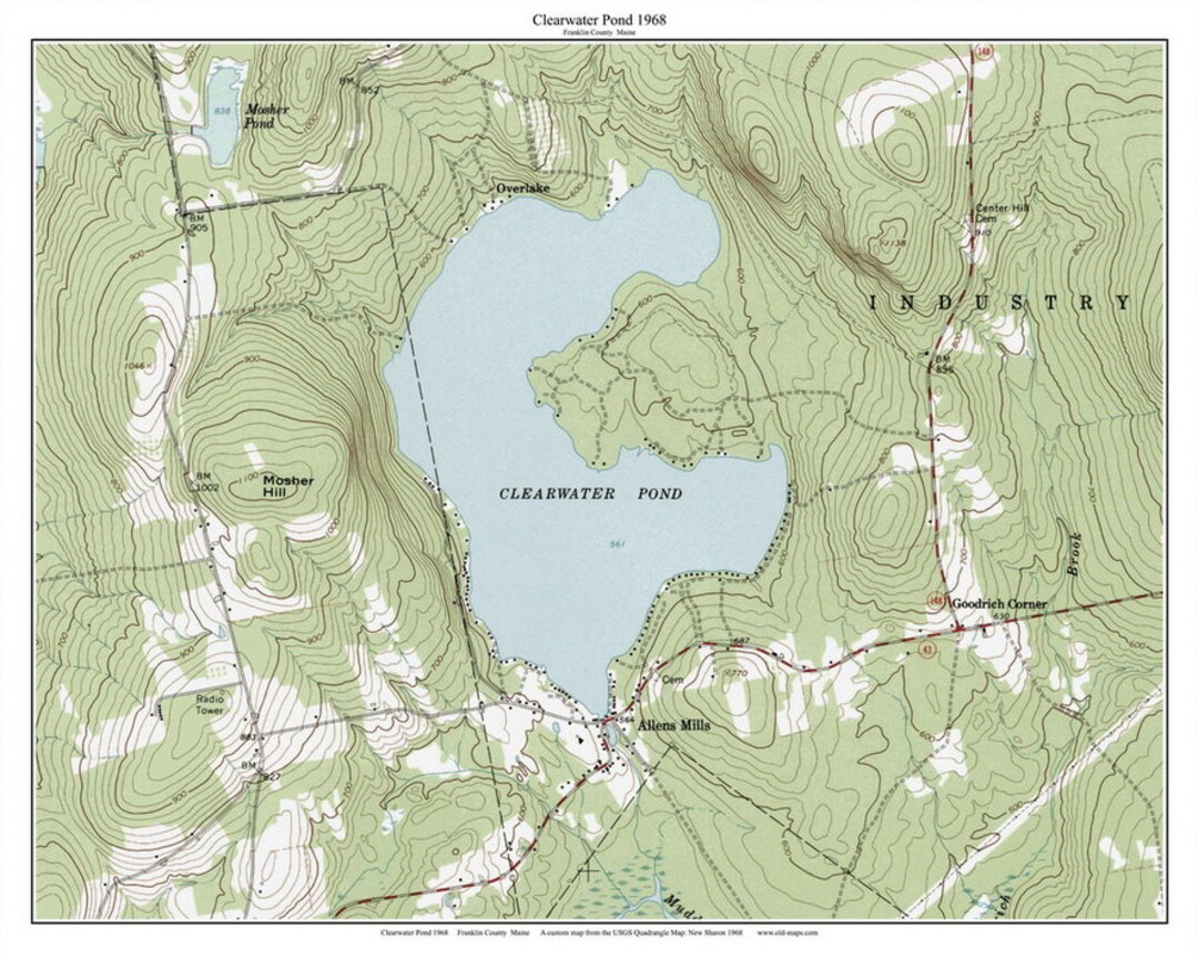 Clearwater Pond 1968 Topographic Map Allens Mills USGS 7x7 Custom ...
