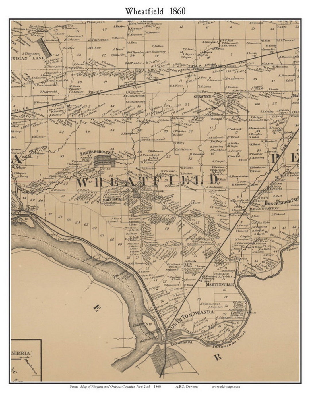 Wheatfield 1860 Old Town Map With Homeowner Names New York Niagara ...