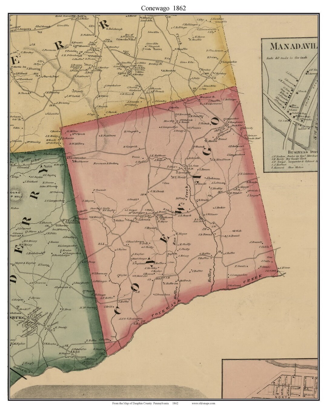 Conewago 1862 Old Town Map With Homeowner Names - Pennsylvania ...