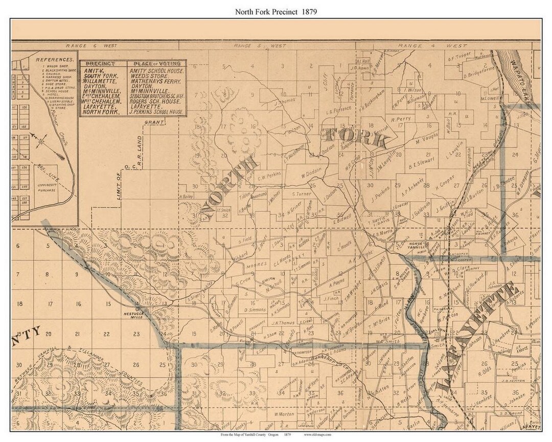 North Fork Precinct 1879 Old Town Map With Homeowner Names - Oregon ...