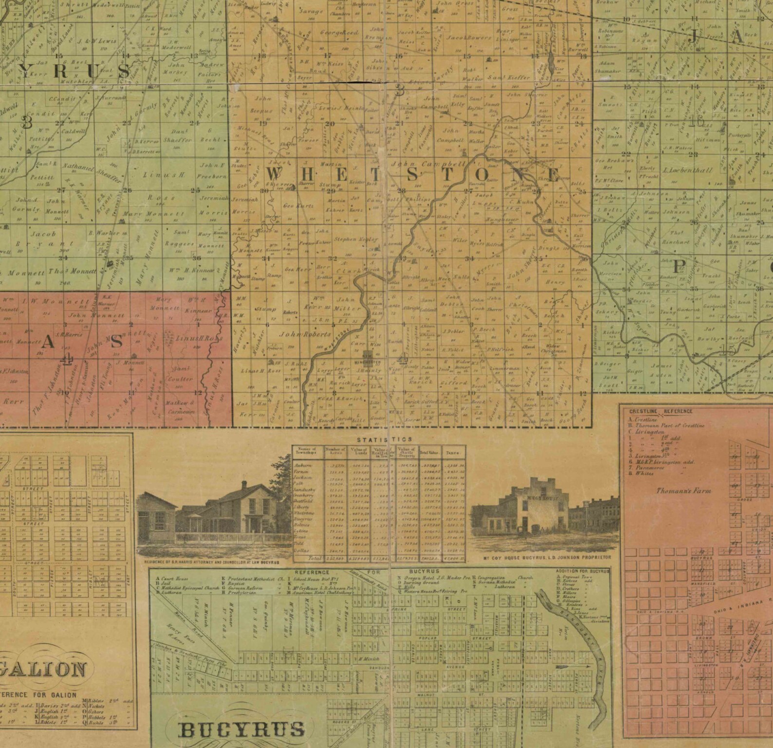Crawford County Ohio 1850 Old Wall Map Reprint With | Etsy