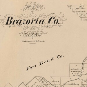 Brazoria County, Texas - 1879 - Old Wall Map Reprint With Land Owners ...