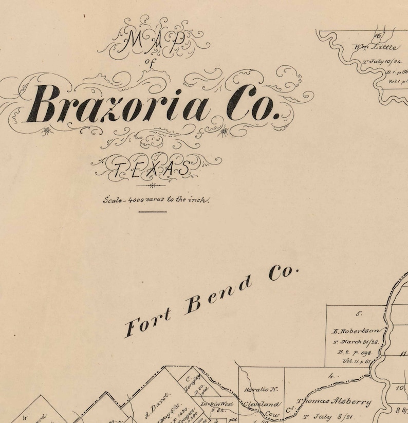 Brazoria County, Texas - 1879 - Old Wall Map Reprint With Land Owners ...