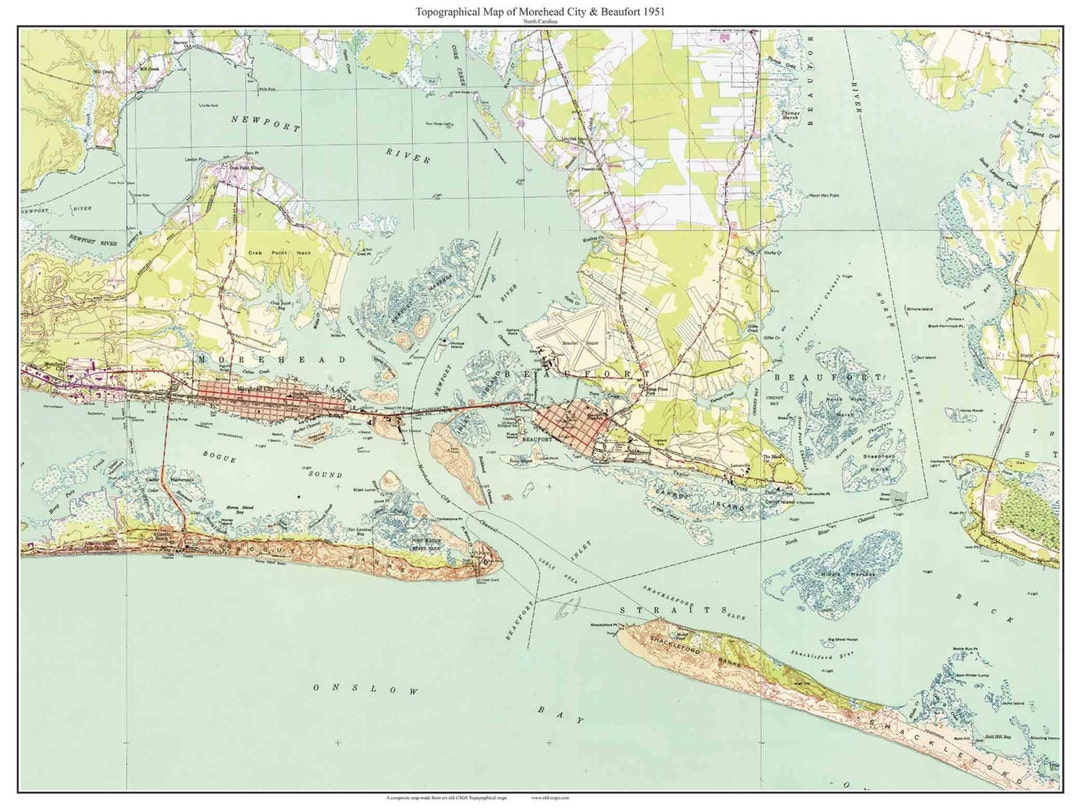 Morehead City & Beaufort - 1951 Map - Old Topographic USGS Custom ...