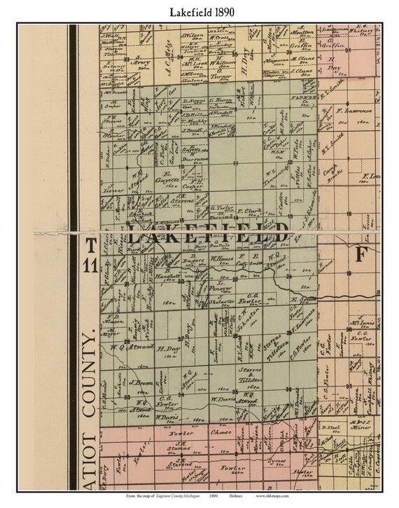 Lakefield 1890 Old Town Map with Homeowner Names Michigan | Etsy
